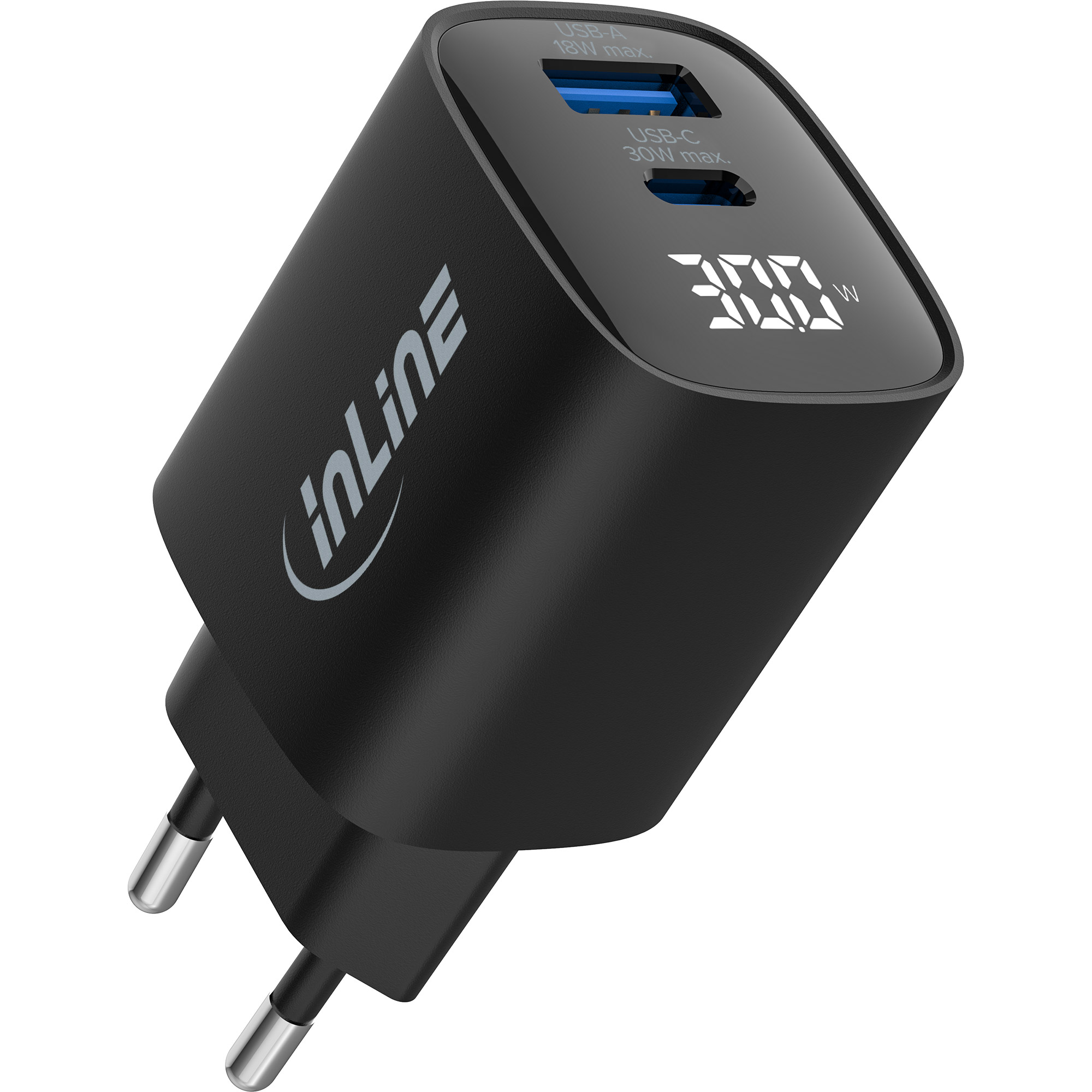 InLine® USB PD Netzteil, GaN Ladegerät, 2-Port, USB-C + USB-A, 30W, mit ...