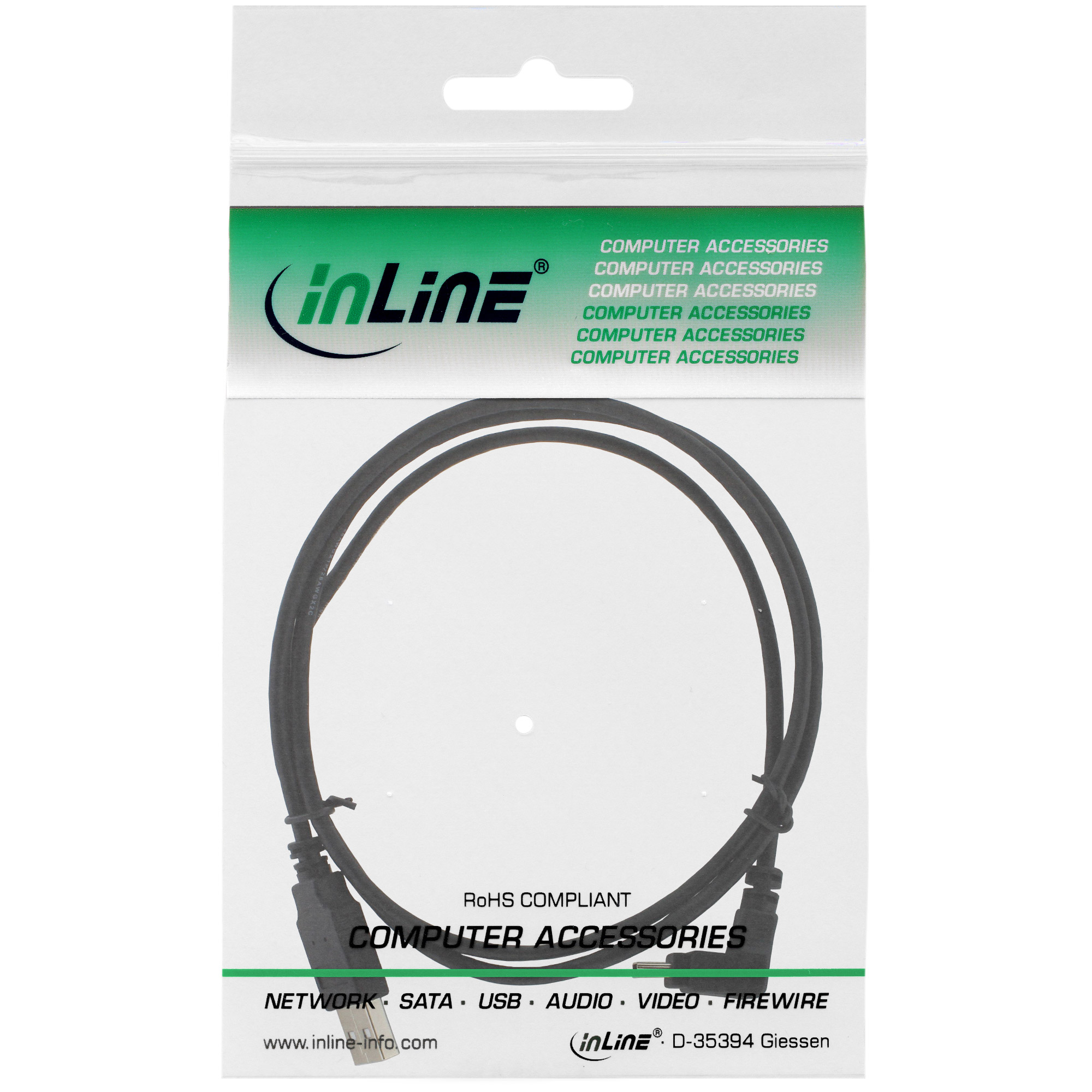InLine® USB 2.0 Mini-Kabel, ST A/Mini-B ST 5pol, unten abgew. 90 ...